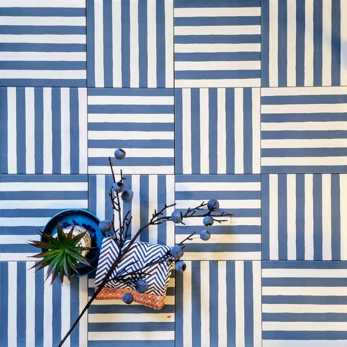Pinstripes Blue Tile Indoor & Outdoor Tiles 20cm x 20cm — Your Tiles