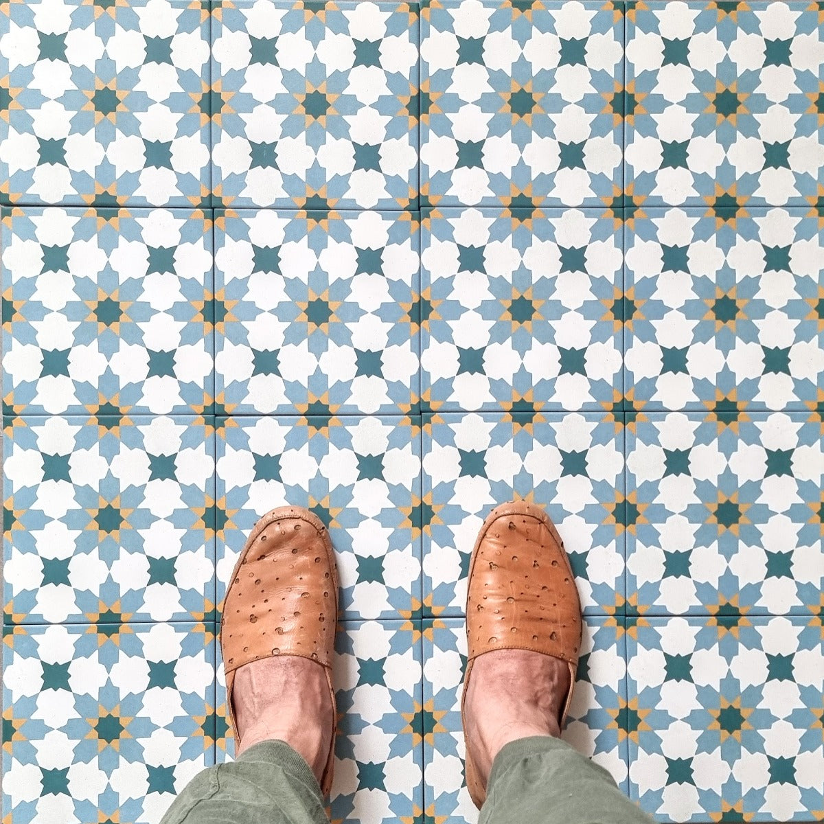 Madeira Anza Tile Blue & Yellow Moroccan Tiles Wall & Floor Tiles 20cm ...