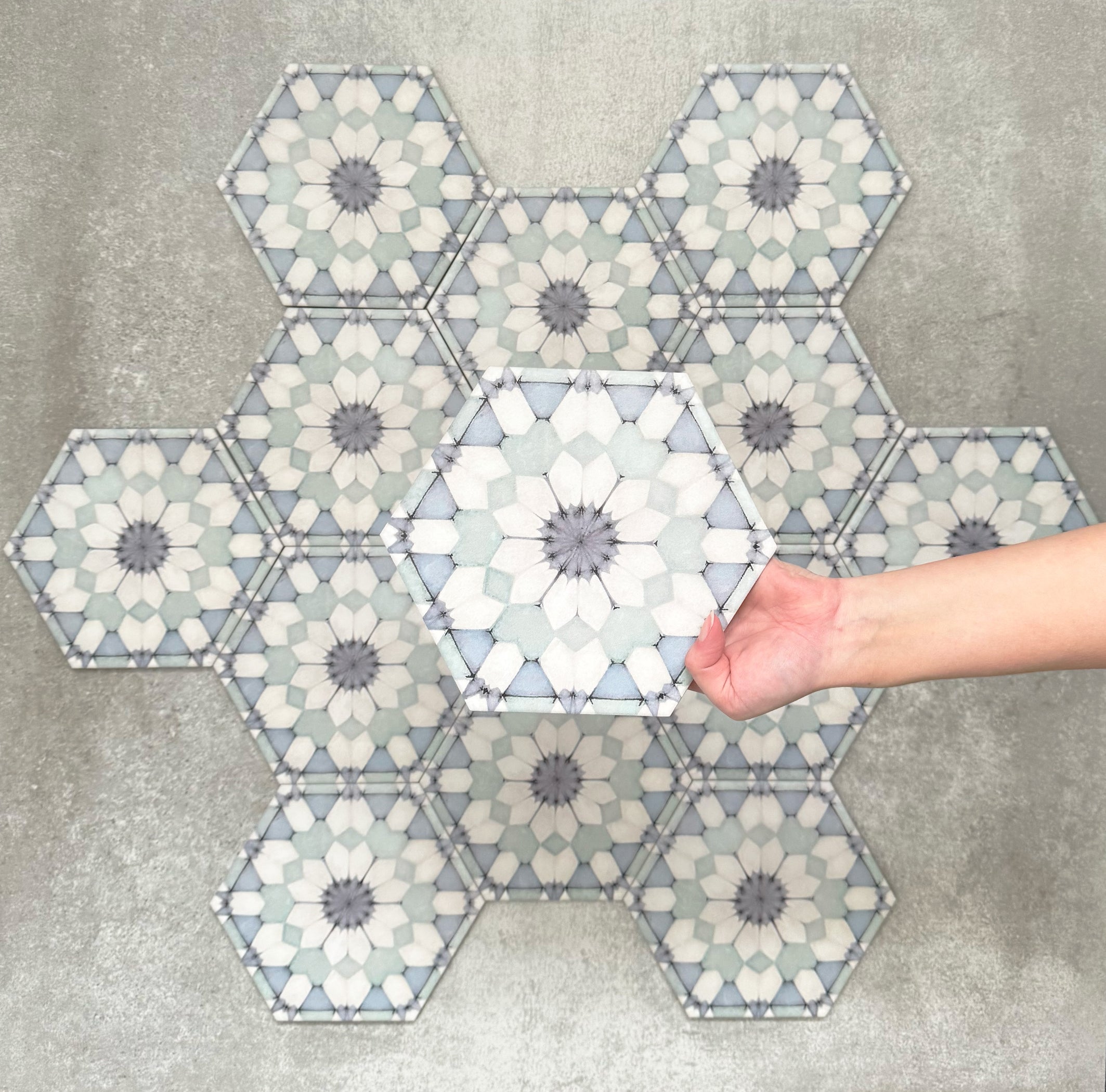 Medina Frost Blue | Moroccan Style Hexagon | 18.7cm x 21.6cm — Your Tiles