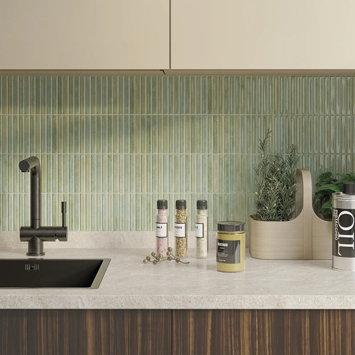 Pottery DECOR Tile | Agave Green | Wall Tile | 5cm x 25cm | CUT TILE S ...