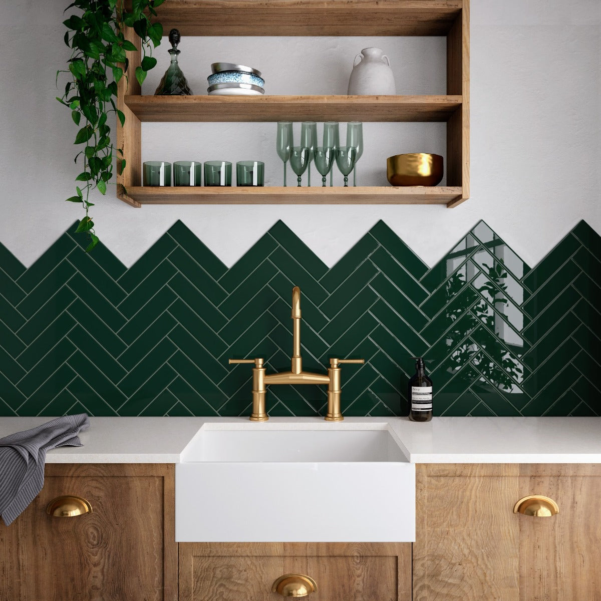 Gallery Brick Tile Laurel Green Gloss 5cm x 20cm — Your Tiles