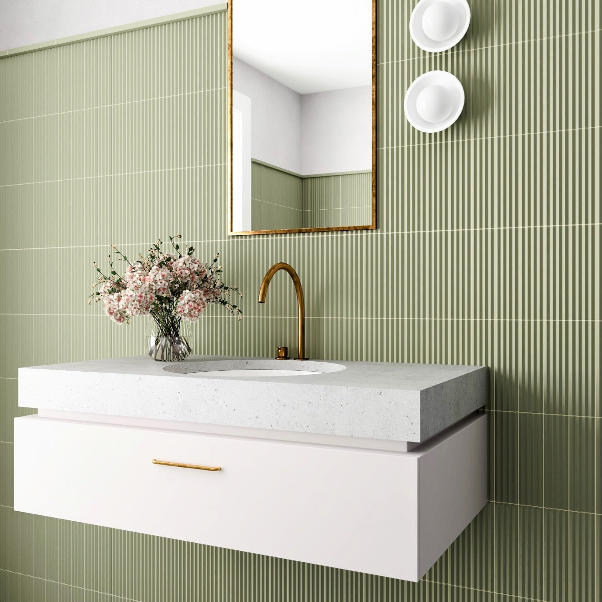 Gallery 3D Fluted DECOR Tile Tansy Green Matt 5cm x 20cm — Your Tiles