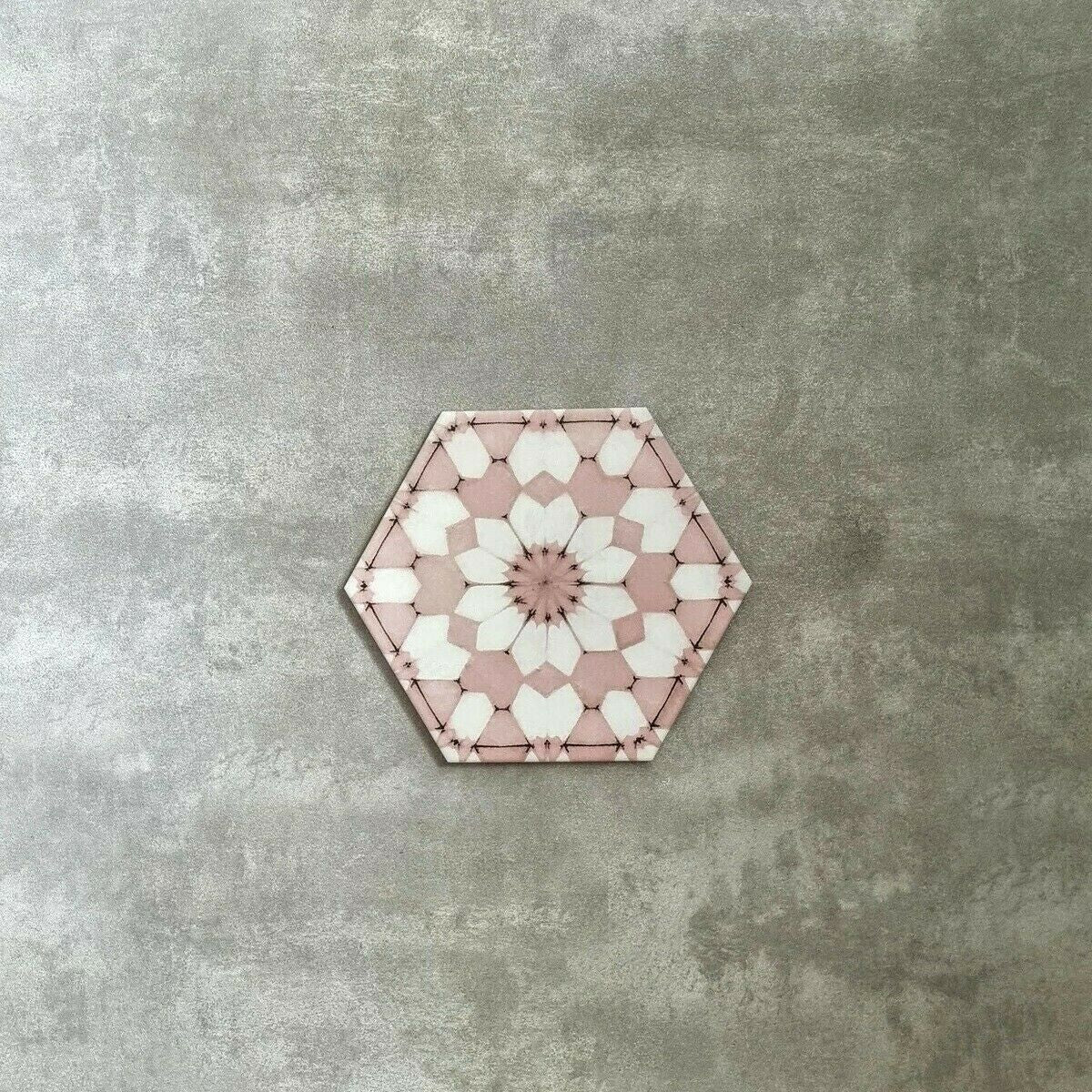 FULL TILE SAMPLE Medina Dusty Pink Hexagon 18.7cm x 21.6cm — Your Tiles