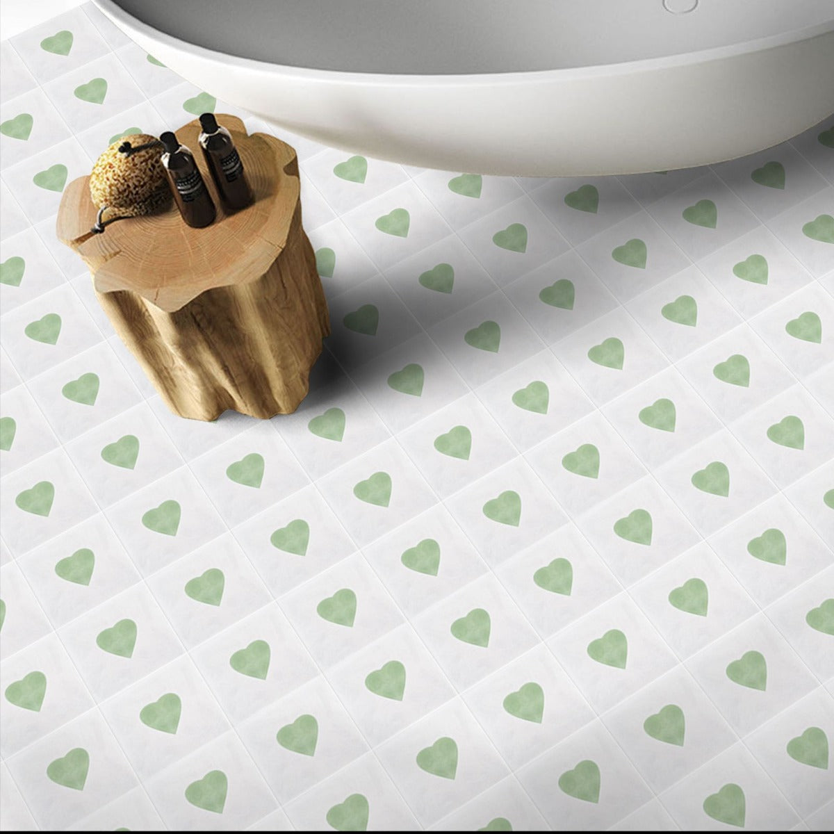 FULL TILE SAMPLE Cupid Mini Hearts | MINI Green Wall Floor Tiles 15cm ...