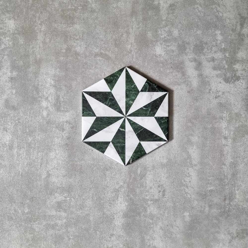 FULL TILE SAMPLE Piazza Emerald Green Hexagon 18.7cm X 21.6cm — Your Tiles