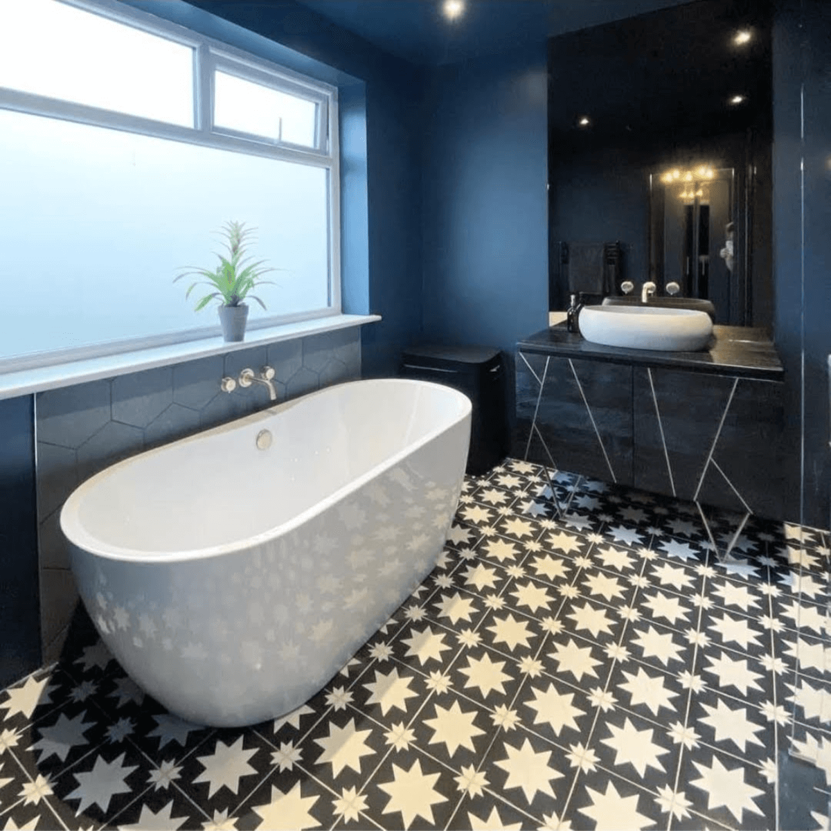 Kenifra Black Star Tiles White & Black Wall & Floor Tiles 20cm x 20cm ...