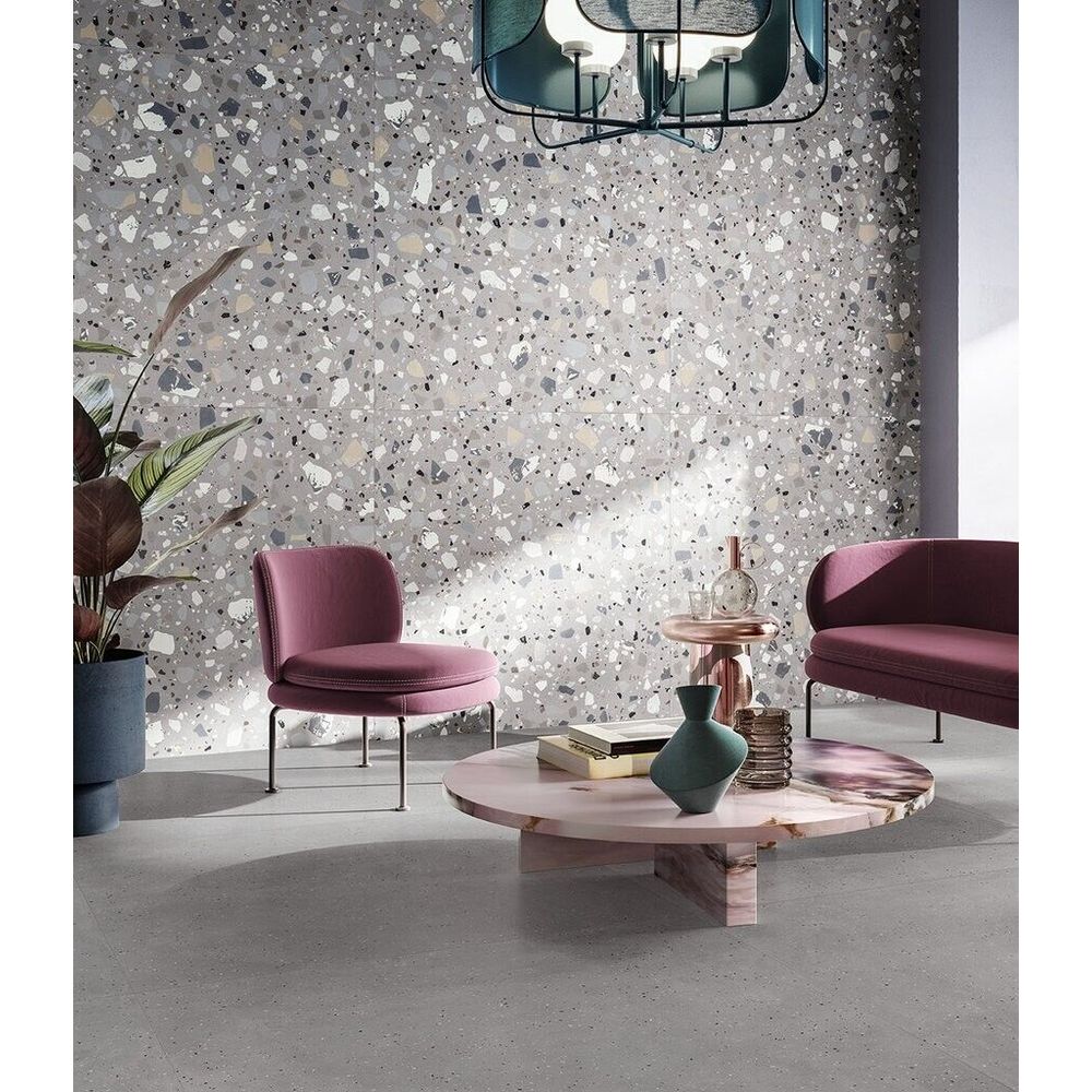 Verona Maxi Decor Grey Terrazzo Concrete style Porcelain Tiles 90cm x ...