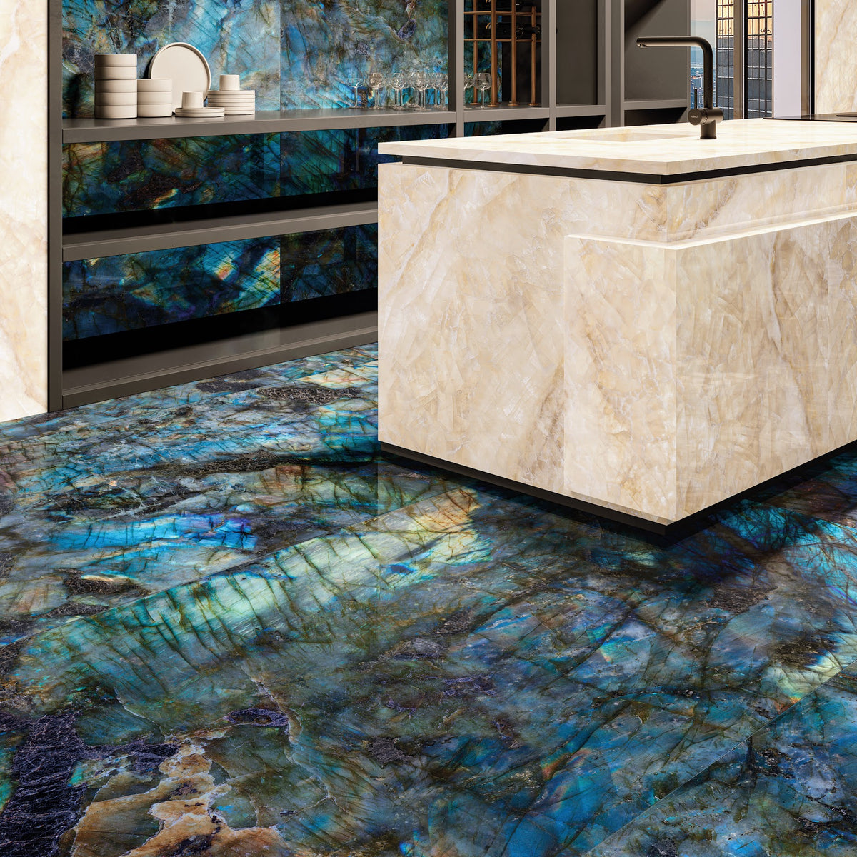 Lumen Precious Stone | Labradorite Polished Porcelain Tiles | 60cm x 1 ...